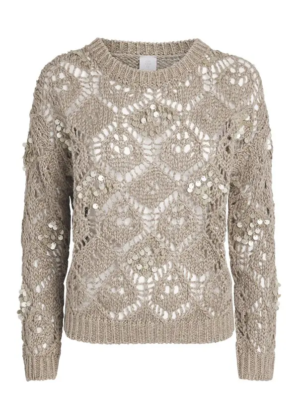 Eleventy Linen Sequinned Sweater - Beige