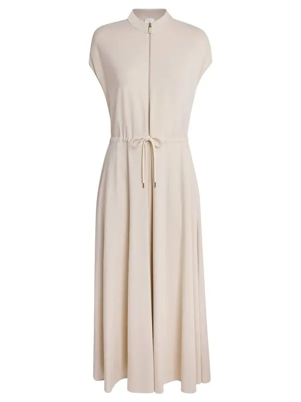 Eleventy Stretch-jersey Zip-up Maxi Dress With Drawstring Waist - Beige