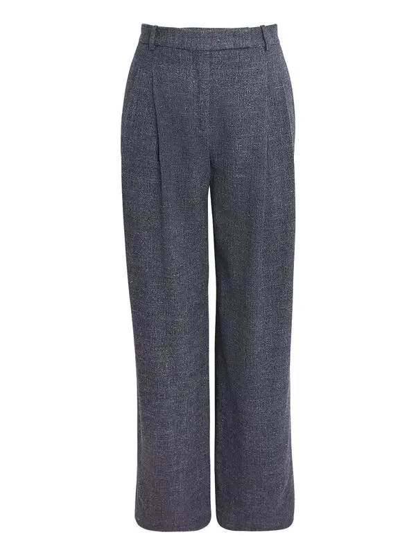 Eleventy Wool-linen Blend Trousers With Sequins - Blue