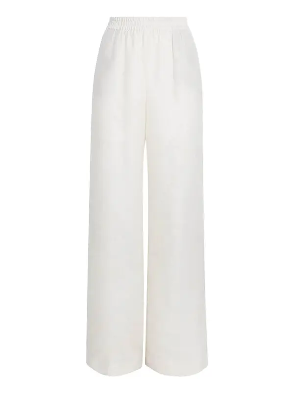Eleventy Linen-blend Elasticated Wide-leg Trousers - Ivory