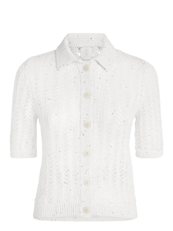 Eleventy Cotton-linen Blend Cardigan With Metallic Detail - White