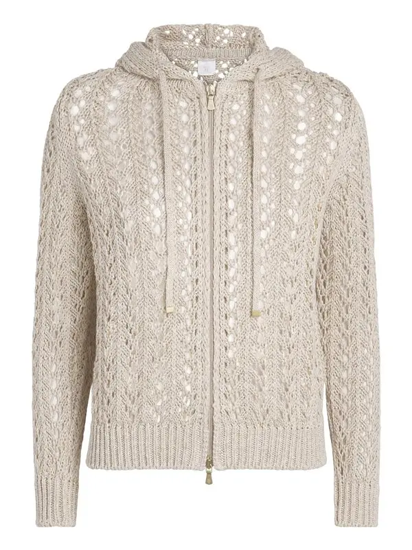 Eleventy Cotton-linen Blend Knitted Zip-up Cardigan - Ivory