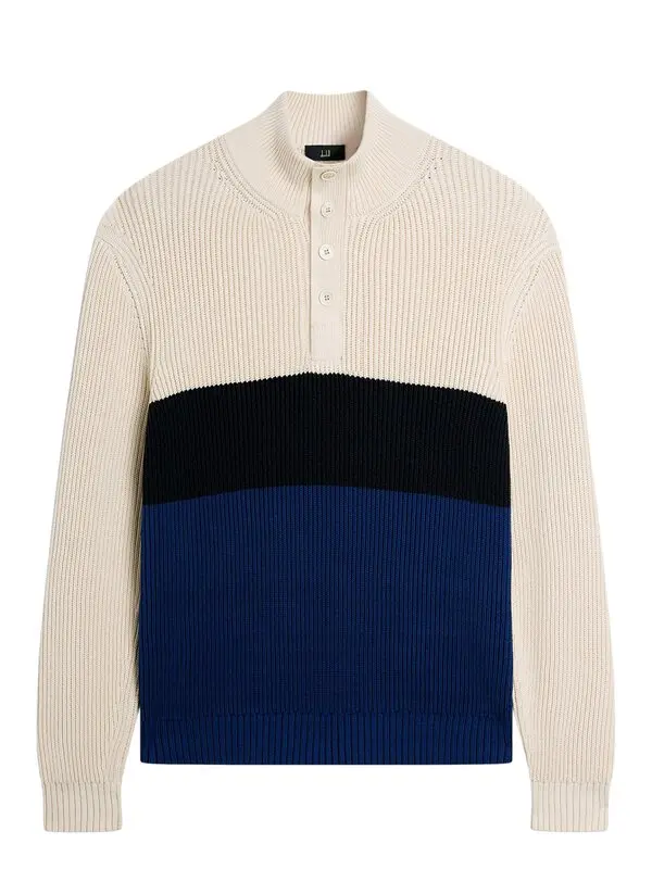Dunhill Cotton-mulberry Silk Striped Quarter Zip Sweater - White