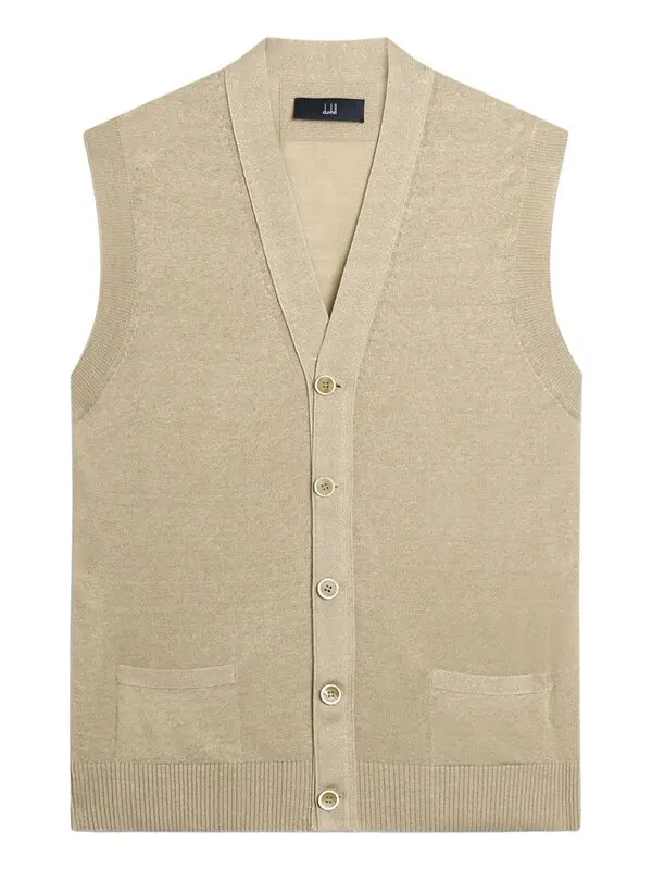 Dunhill Linen-cashmere V-neck Sweater Vest - Beige
