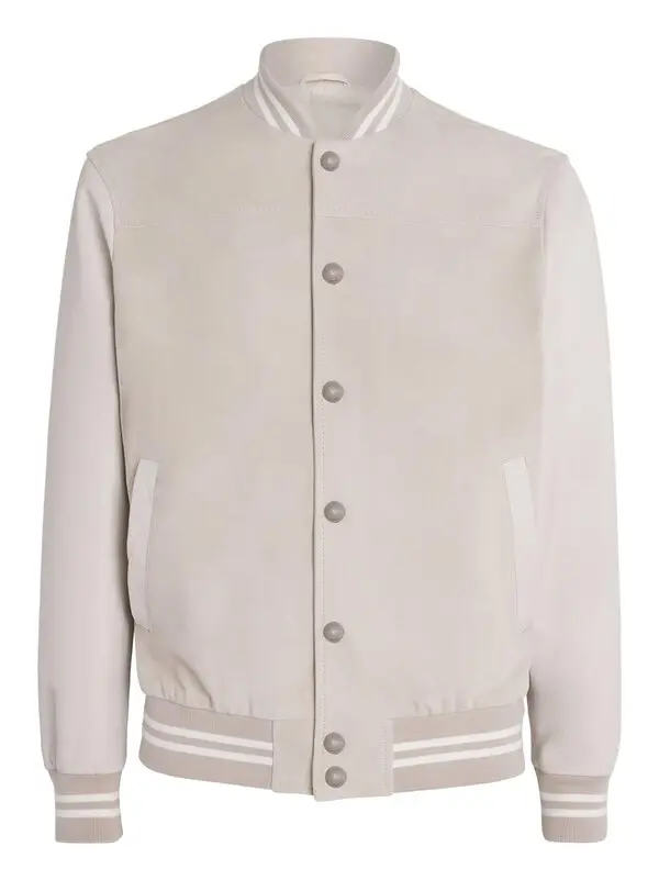Eleventy Suede Bomber Jacket - Beige