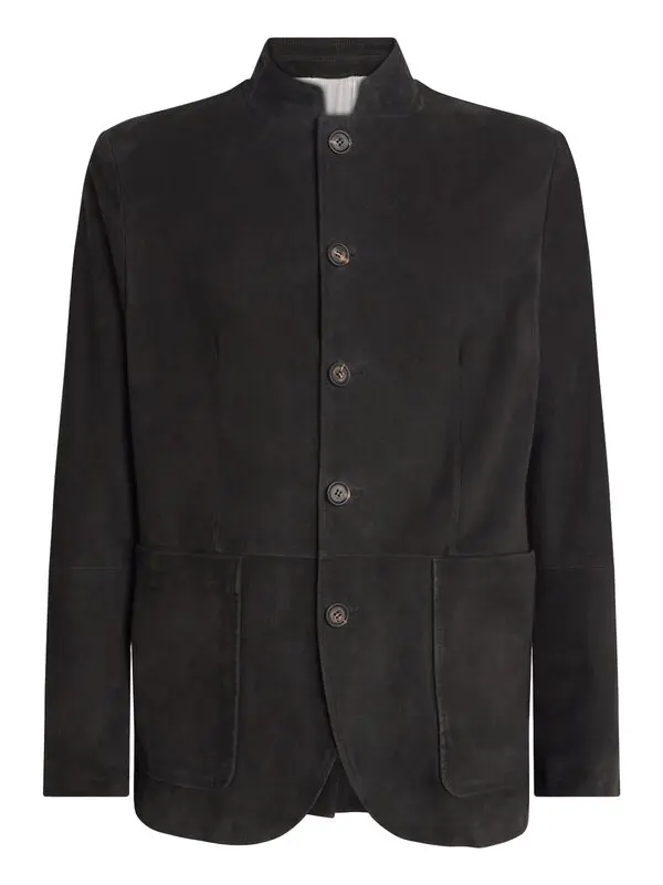 Eleventy Suede Mandarin Collar Jacket - Black