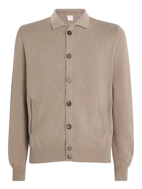 Eleventy Cotton-silk Cardigan With Collared Neckline - Grey
