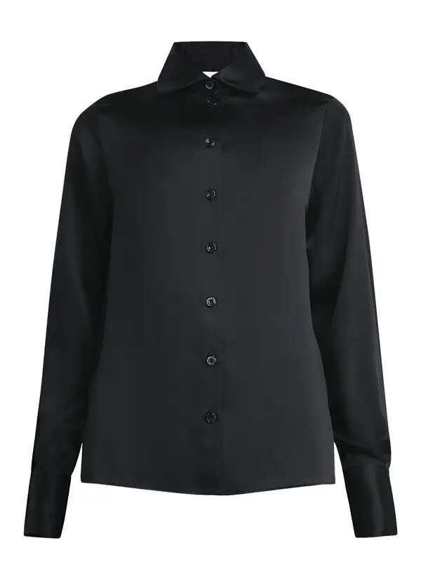 Eleventy Silk Satin Long Sleeve Shirt - Black