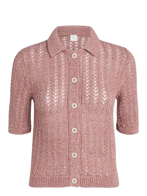 Eleventy Cotton-linen Blend Sequinned Cardigan - Burgundy
