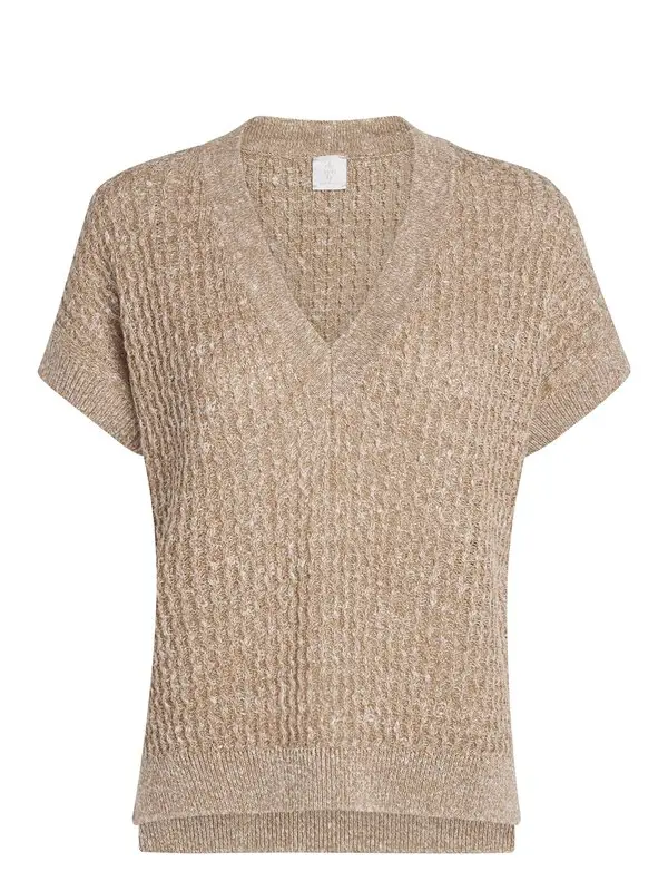 Eleventy Metallic Short-sleeve V-neck Sweater - Yellow