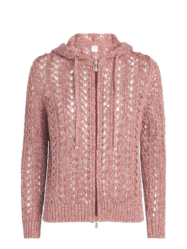 Eleventy Linen-blend Zip-up Hoodie - Burgundy