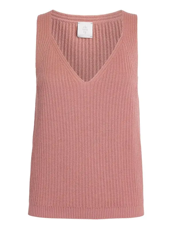 Eleventy V-neck Ribbed Knit Tank Top - Burgundy