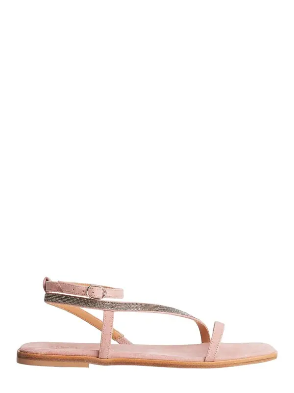 Eleventy Suede Crystal-embellished Flat Sandals - Burgundy