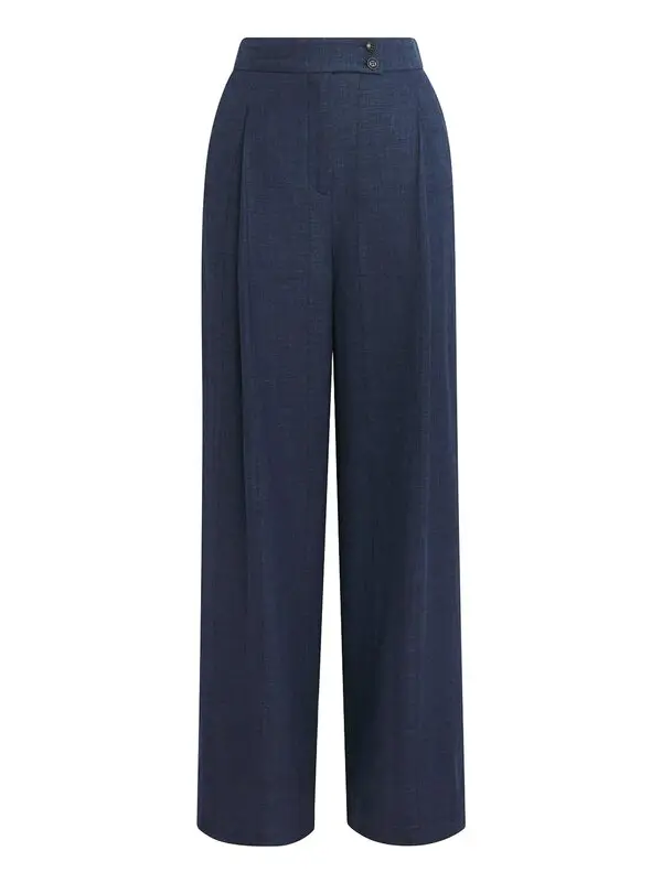 Eleventy Linen-wool-silk Blend Pleated Trousers - Blue