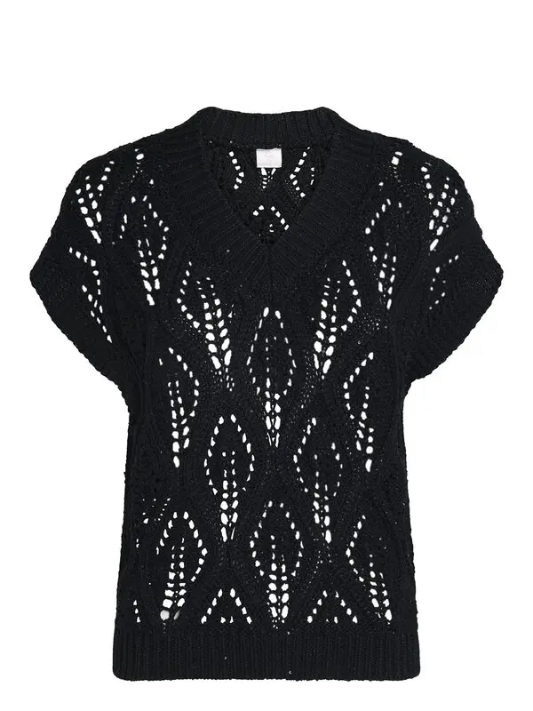 Eleventy Short Sleeve Sequin Sweater - Black