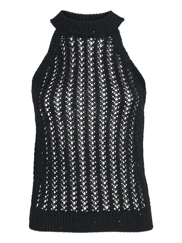 Eleventy Cotton-linen Sleeveless Sequin Sweater - Black