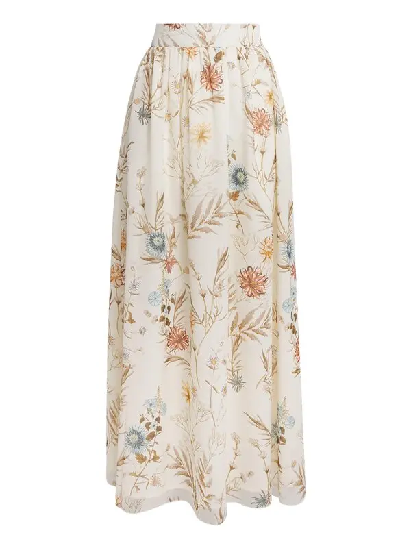 Eleventy Silk Floral Print Maxi Skirt - Beige