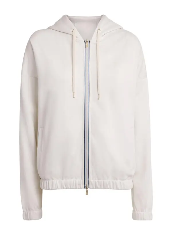 Eleventy Cotton-blend Zip-up Hoodie With Contrast Detailing - Ivory