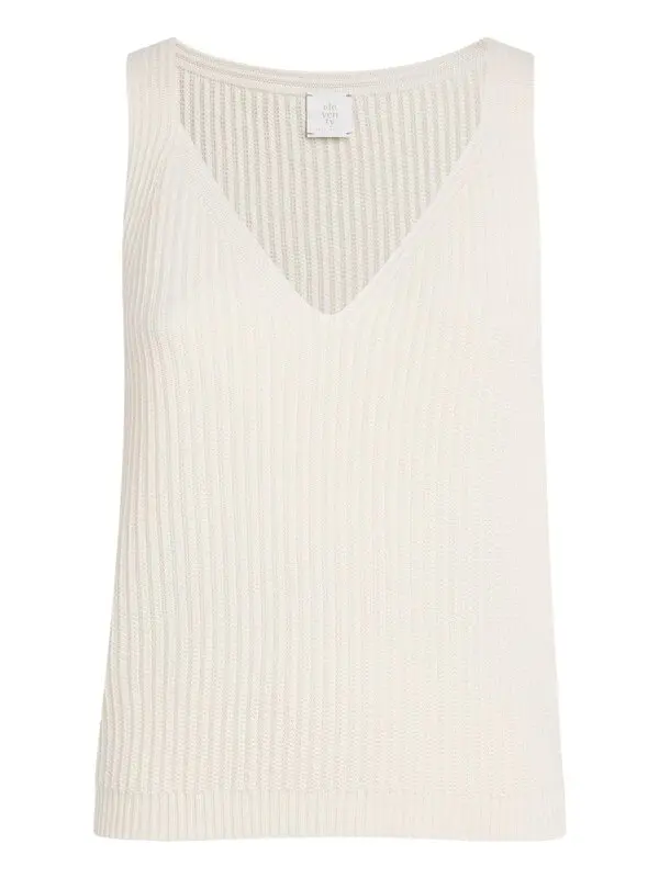 Eleventy V-neck Ribbed Tank Top - Ivory