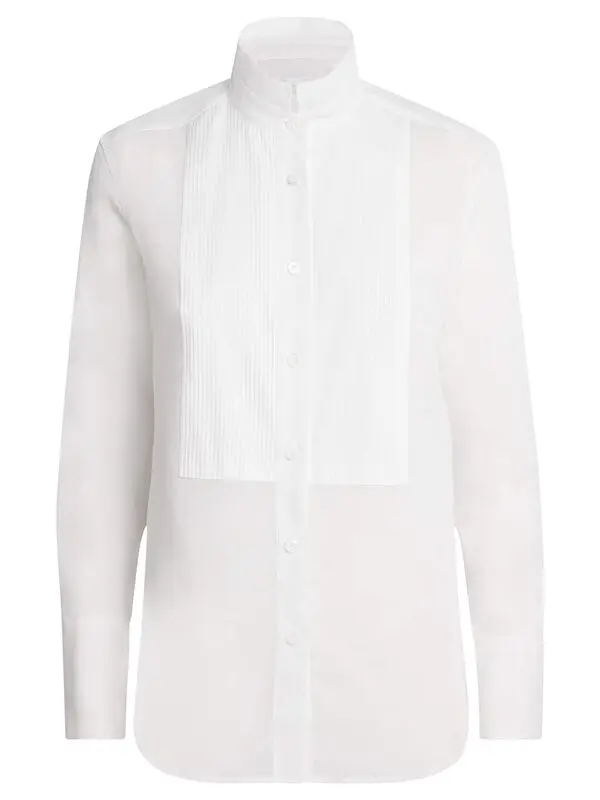 Eleventy Cotton Gauze Longline Dress Shirt With Ribbed Plastron - White