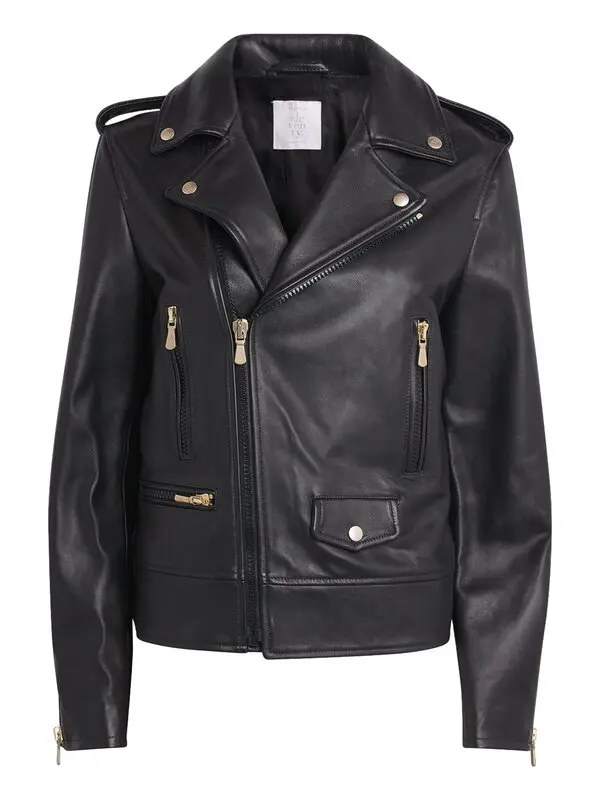 Eleventy Biker Leather Jacket - Black