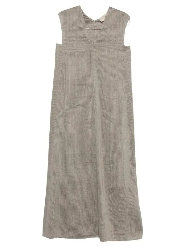 CORTANA Aria Linen Maxi Dress With Vertical Stripes - Grey