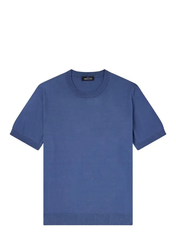 J. MUESER Knitted Cotton T-shirt - Blue