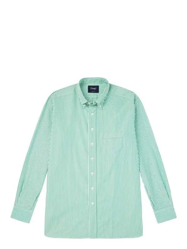 DRAKE'S Button-down Collar Striped Cotton-poplin Shirt - Green