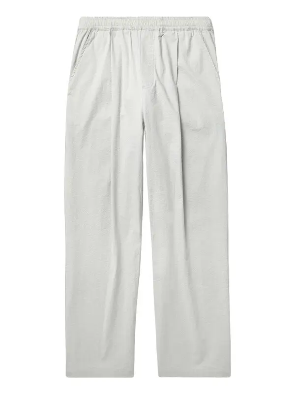 Folk Straight-leg Cotton-blend Seersucker Trousers - Gray