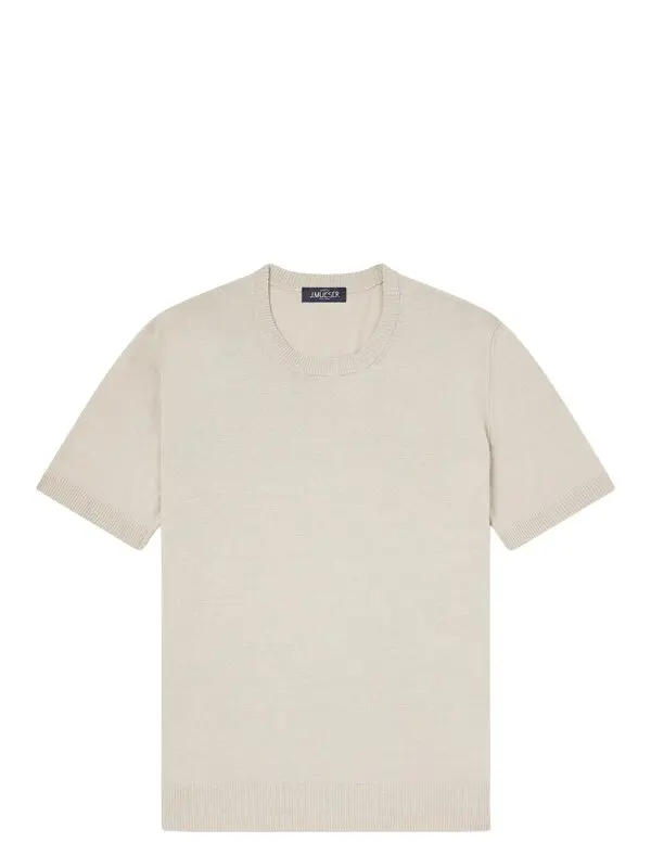 J. MUESER Knitted Linen And Cotton-blend T-shirt - Neutrals