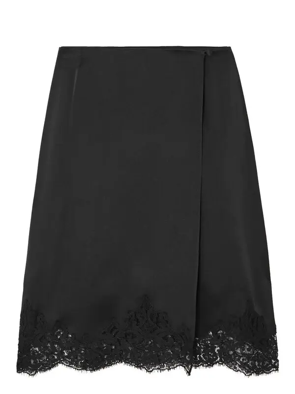 Stella McCartney Lace-trimmed Satin Wrap Skirt - Black
