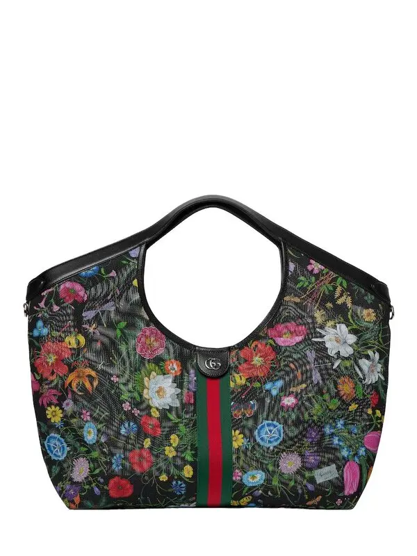 Gucci Giglio Flora Large Tote Bag In Fabric - Black