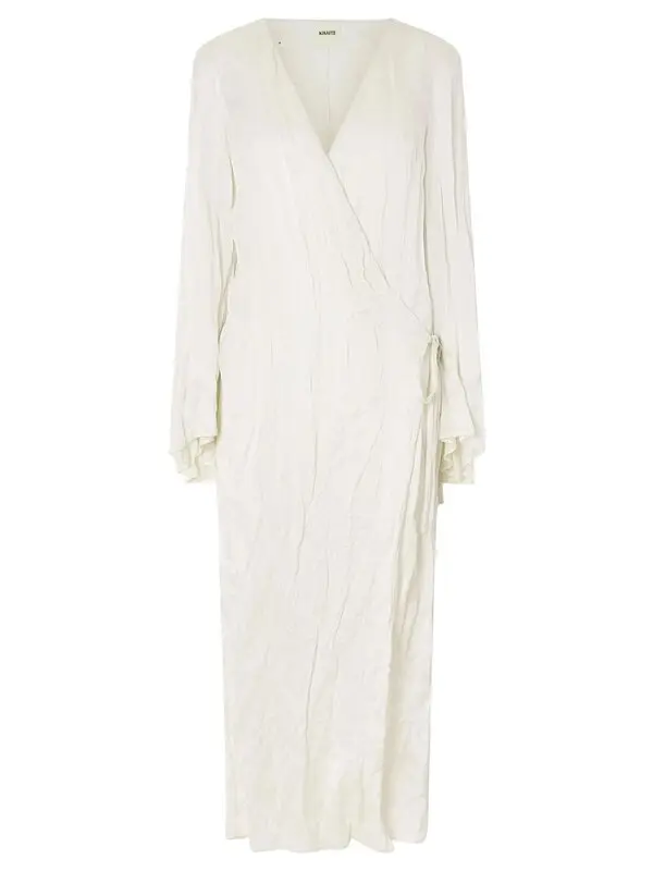 Khaite Rommi Crinkled-voile Midi Wrap Dress - Neutrals