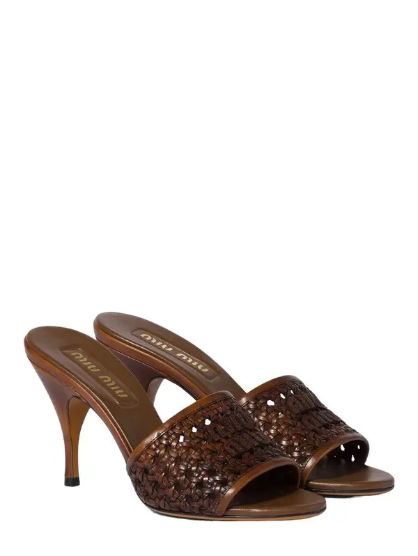 Miu Miu Woven Leather Sandals - Cognac