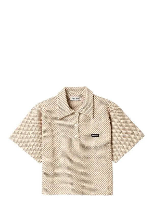 Miu Miu Jacquard Knit Polo Shirt - White/camel Brown