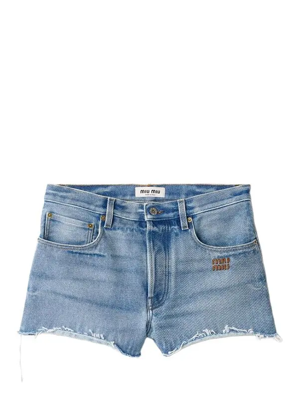 Miu Miu Washed Denim Wide Leg Shorts - Sapphire Blue