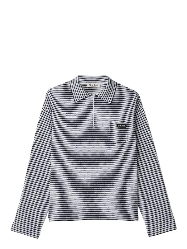 Miu Miu Striped Knit Long Sleeve Polo - White/blue