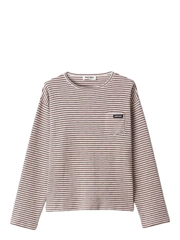 Miu Miu Striped Knit Long Sleeve Pullover - White/cocoa Brown