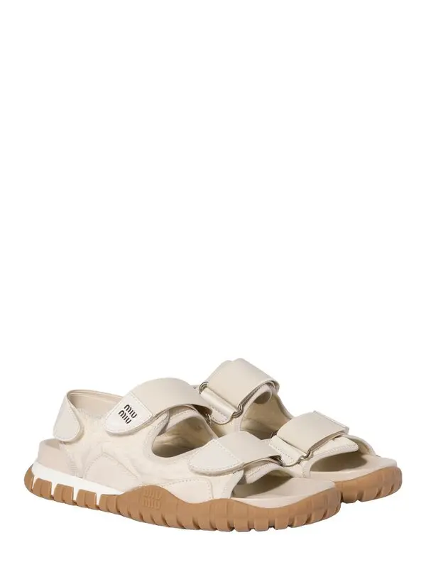 Miu Miu Technical Fabric And Suede Sandals - Ivory
