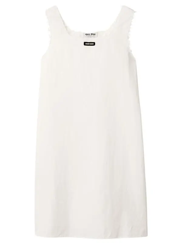 Miu Miu Slubbed Poplin Sleeveless Dress With Lace Detail - White