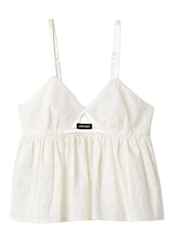 Miu Miu Slubbed Eyelet Poplin Top - White