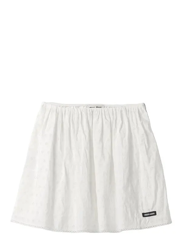 Miu Miu Slubbed Eyelet Poplin Skirt With Bobbin Lace Trim - White