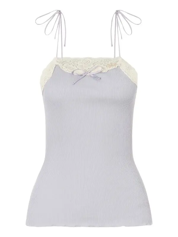 Chloé Logo-embroidered Lace-trimmed Cotton And Silk-blend Tank - Gray