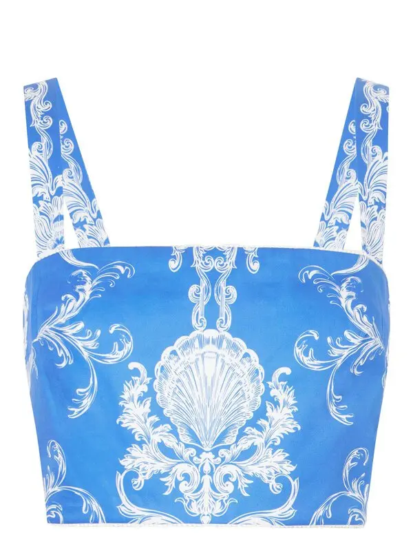 Borgo De Nor Didi Printed Cotton-poplin Cropped Top - Blue