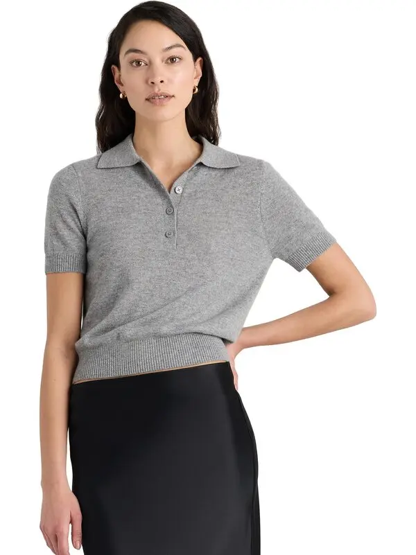 Quince Mongolian Cashmere Short Sleeve Polo - Heather Grey