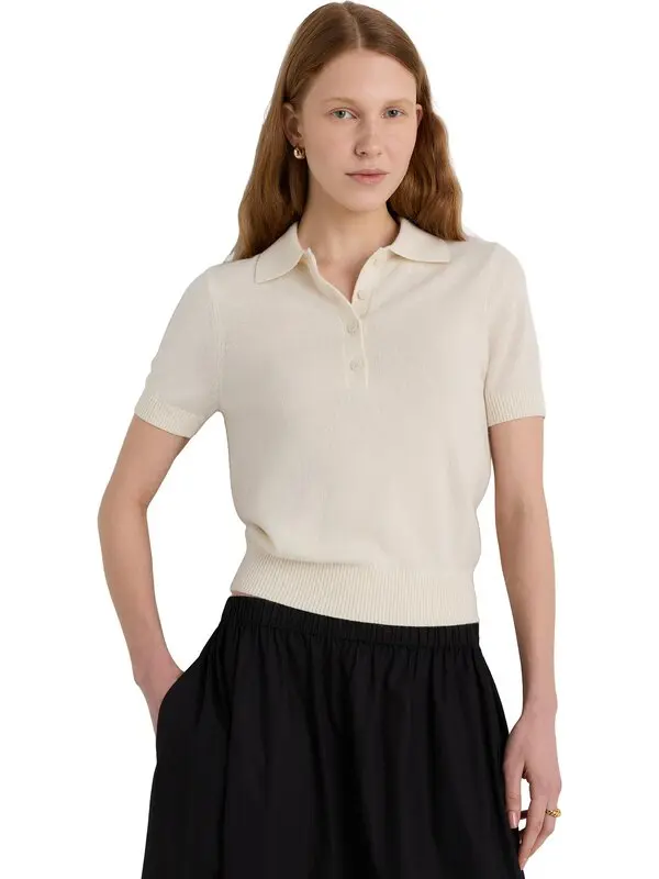 Quince Mongolian Cashmere Short Sleeve Polo - Ivory