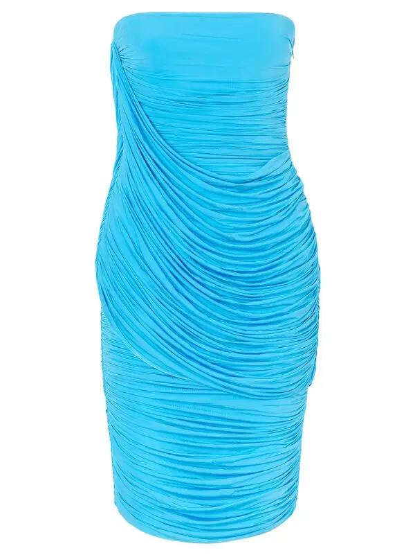 Alex Perry Strapless Ruched Draped Stretch-jersey Midi Dress - Blue