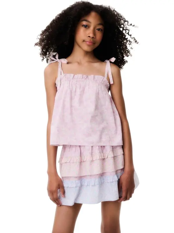 LoveShackFancy Billie Skirt With Tiered Ruffles And Floral Print - Candy Garden