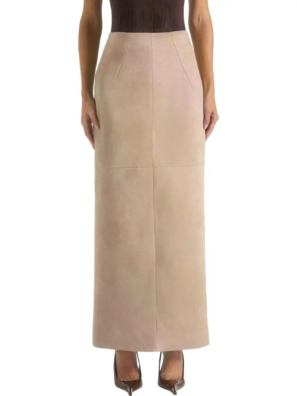 Manière De Voir Suede Maxi Skirt With Adjustable Waist Tabs - Neutrals