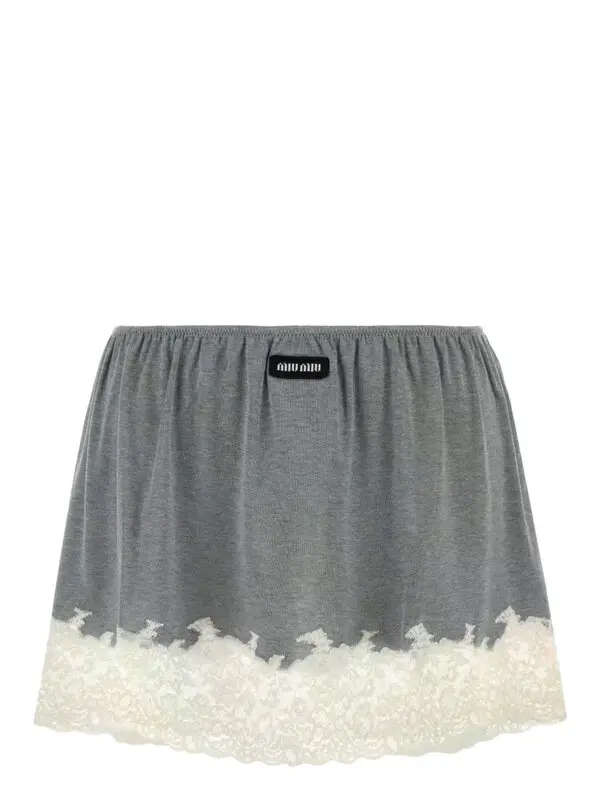 Miu Miu Silk Jersey Floral Lace Skirt - Grey